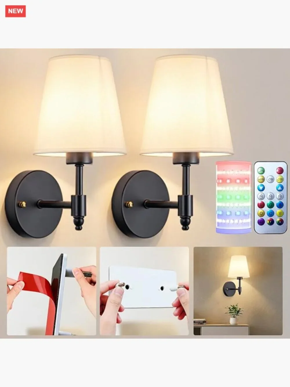 Wall Decor | Battery Operated Wall Sconces Set Of Two Rgb Rechargeable ...